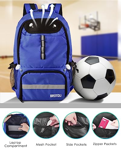 BROTOU Premium Soccer Bag, Basketball Backpack with Separate Cleat and Ball Compartment, Backpack for Rugby & Football & Volleyball & Handball (Blue)