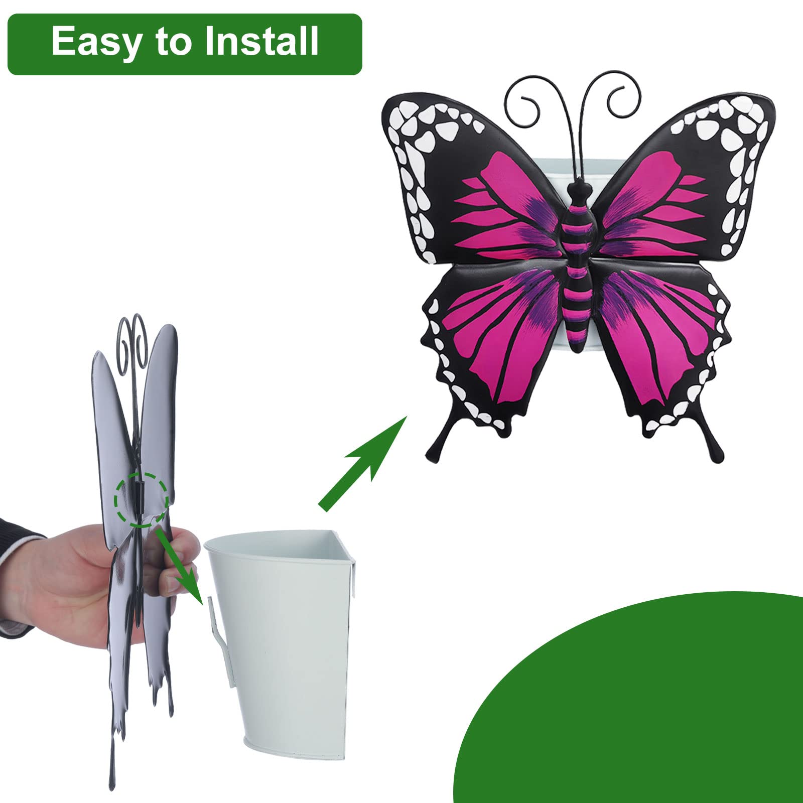 BAYN Set of 3 Butterfly Wall Hanging Planter Decor Art, Metal Wall Mounted Planters Garden Yard Decorative Flower Pot Indoor Outdoor Wall Planter Succulent Plant Container