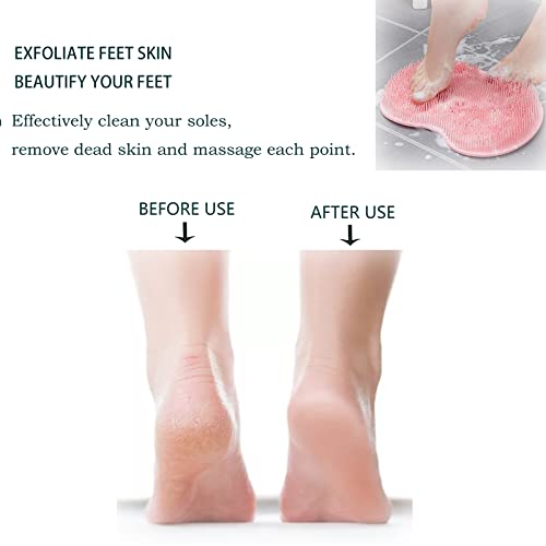 BAOZMINAN Shower Foot Scrubber, Wall-Mounted Back Scrubber, Silicone Bath Massage Cushion Brush with Suction Cups, Bathroom Wash Foot Mat Exfoliating Dead Skin Foot Brush (Pink)