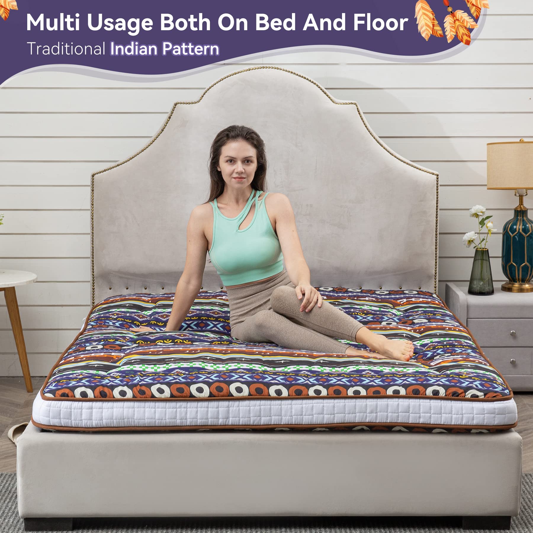Dr.Futon Japanese Floor Futon Mattress Extra Thick Folding Roll Up Bed Topper Mat for Guest,Lounger and Tavel