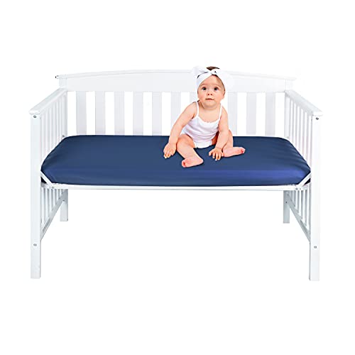 EXQ Home Fitted Baby Crib Sheets for Boys Girl, Standard Crib Mattress Sheet Soft Breathable Toddler Bed Sheets, Cozy Microfiber Toddler Cot Sheet (28x52x8in Navy Blue)