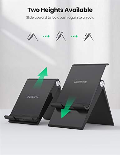 UGREEN Cell Phone Stand Holder Desk Adjustable iPhone Stand Small Foldable Portable Compatible with iPhone 14 13 12 Pro Max 11 SE, Samsung Galaxy Ultra S22 Black