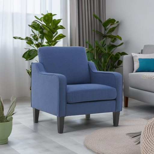 VINGLI Mid Century Modern Accent Chair,Navy Blue Fabric for Living Room Upholstered Armchair with Scooped Arms for Bedroom,Apartment,Studio,Office,Waiting Room