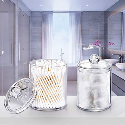 JANEMO Plastic Cotton Ball Holder,Clear Cotton Round Holder,Apothecary Jars with Lids,Cotton Swab Holder for Cotton Ball,Cotton Swab,Candy,Jewelry(10OZ)