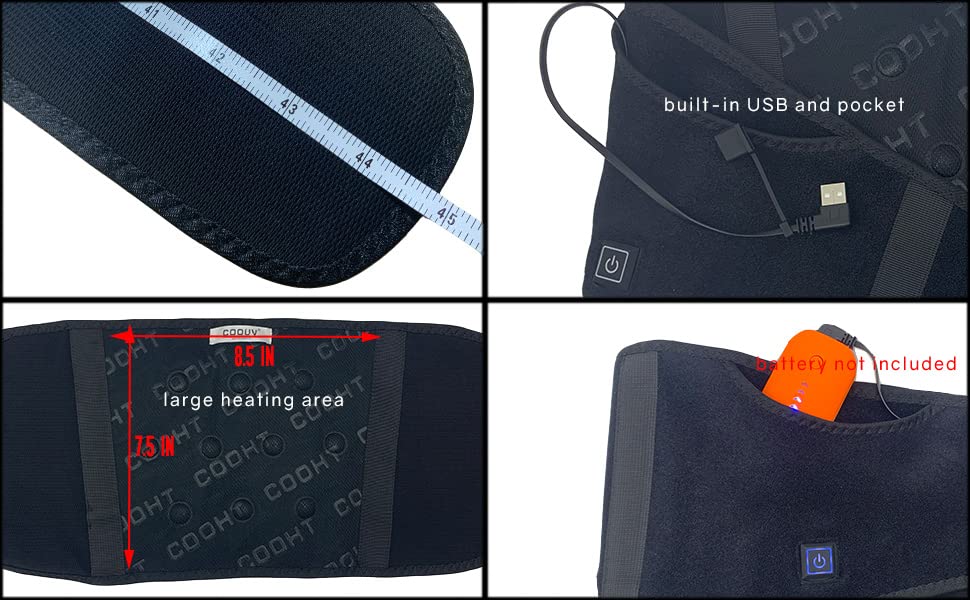 Cordness Electric Back Heating Pad Portable Lighten Lumbar Support Belt Waist Brace Body Warmer USB Port