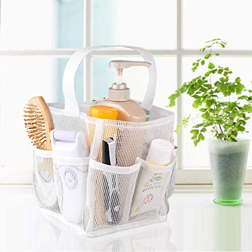 Quick Drying 8 Pockets Hanging Mesh Shower Caddy Organizer Toiletry Tote,Hanging Portable Toiletry Bag for Men and Women, Large Storage Portable Shower Bag for College Dorms Essentials, 2 Assorted Size (White)