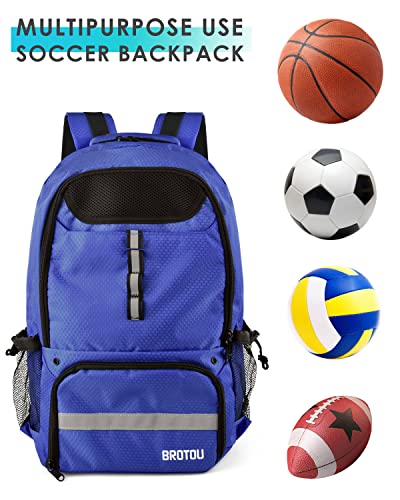 BROTOU Premium Soccer Bag, Basketball Backpack with Separate Cleat and Ball Compartment, Backpack for Rugby & Football & Volleyball & Handball (Blue)