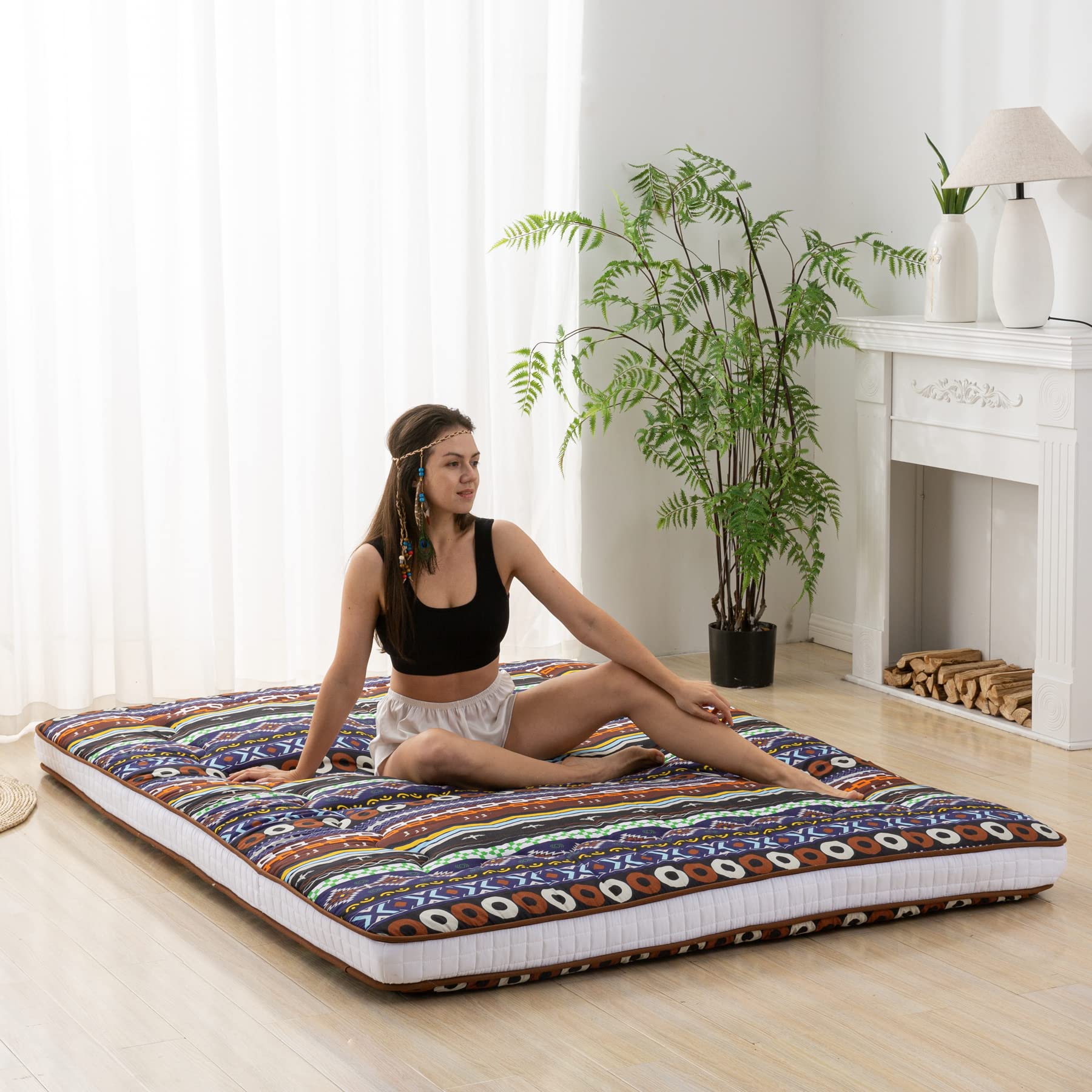 Dr.Futon Japanese Floor Futon Mattress Extra Thick Folding Roll Up Bed Topper Mat for Guest,Lounger and Tavel