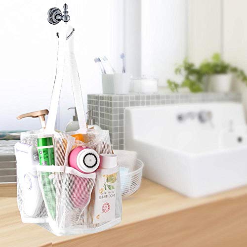 Quick Drying 8 Pockets Hanging Mesh Shower Caddy Organizer Toiletry Tote,Hanging Portable Toiletry Bag for Men and Women, Large Storage Portable Shower Bag for College Dorms Essentials, 2 Assorted Size (White)
