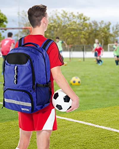 BROTOU Premium Soccer Bag, Basketball Backpack with Separate Cleat and Ball Compartment, Backpack for Rugby & Football & Volleyball & Handball (Blue)