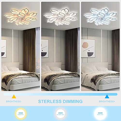 Modern Ceiling Fans with Lights, Ceiling Fan with Dimmable LED Lights and Remote, Bladeless Ceiling Fan Lights Low Profile Ceiling Fan Reversible Blades 6 Wind Speed Timing for Bedroom 35''(White)