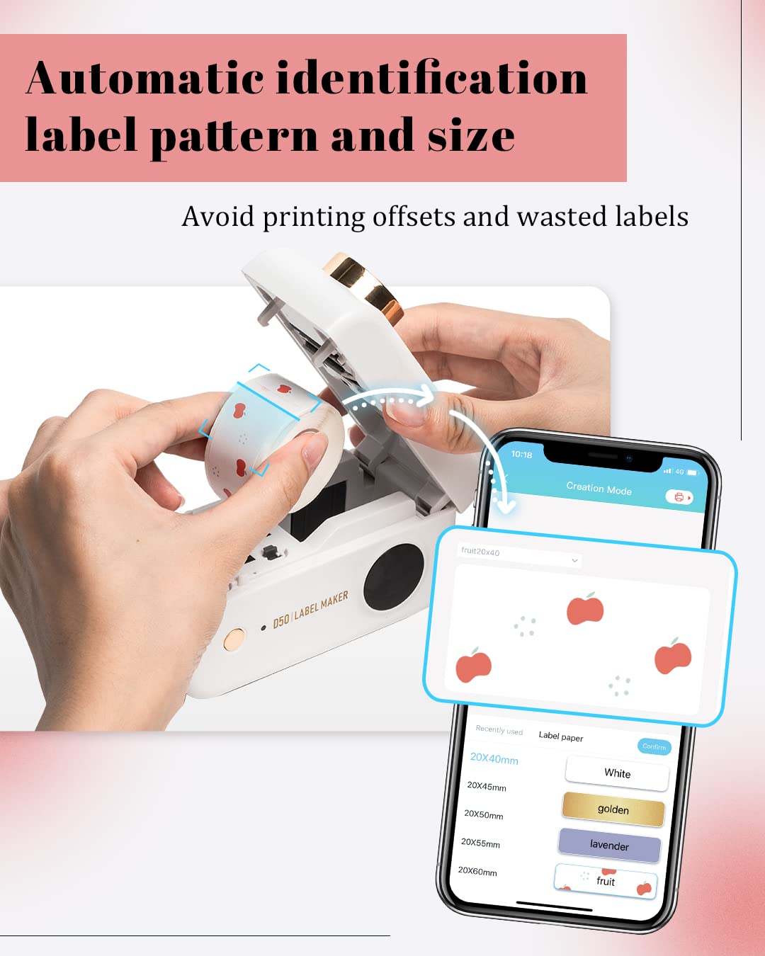 Phomemo D50 Label Maker with 3 Rolls Transparent Adhesive Label 24mm*6mm