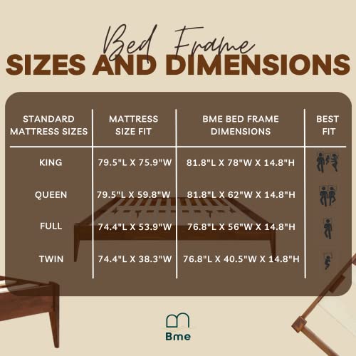 Bme Dinkee 15 Inch Signature Bed Frame Without Headboard - Modern & Minimalist Style with Acacia Wood - 12 Strong Wood Slat Support - Easy Assembly - No Box Spring Needed - Dark Chocolate, Twin
