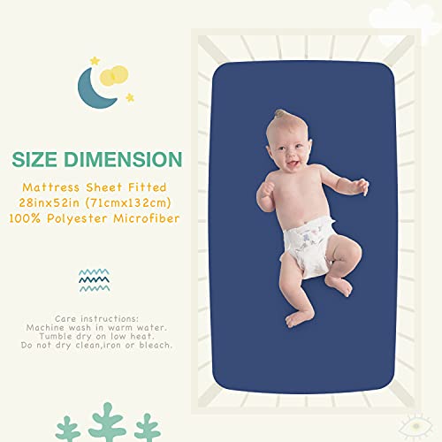 EXQ Home Fitted Baby Crib Sheets for Boys Girl, Standard Crib Mattress Sheet Soft Breathable Toddler Bed Sheets, Cozy Microfiber Toddler Cot Sheet (28x52x8in Navy Blue)