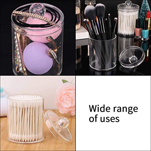JANEMO Plastic Cotton Ball Holder,Clear Cotton Round Holder,Apothecary Jars with Lids,Cotton Swab Holder for Cotton Ball,Cotton Swab,Candy,Jewelry(10OZ)