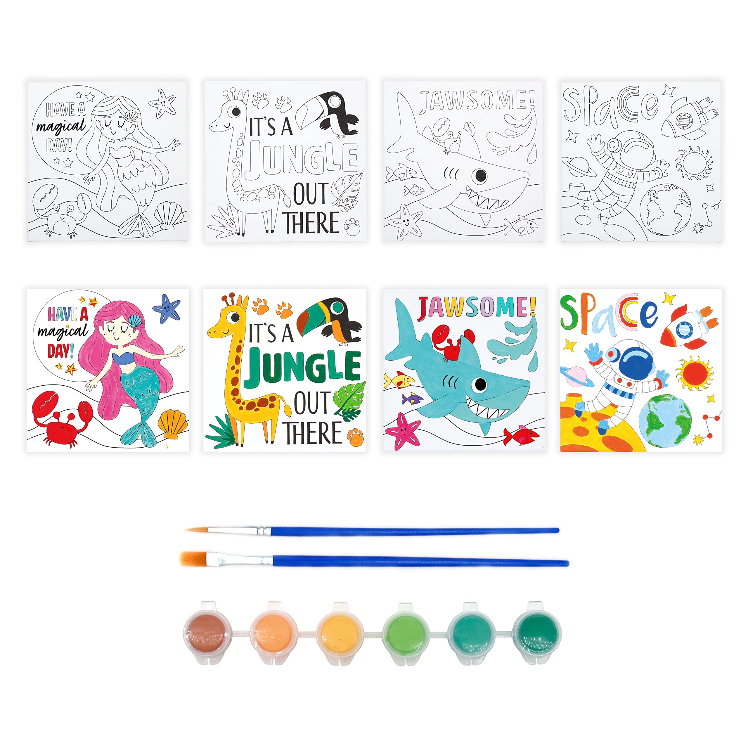 goldentime 4 Packs 8 inch Pre Drawn Canvas Kit, Paint by Numbers for Kids,Stretched Canvaes with Picture, Pre-Printed Acrylic Painting Set Age 8-12 9-12 4-8
