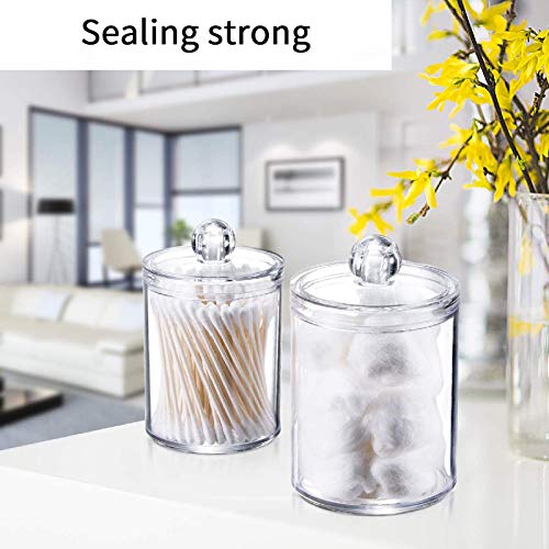 JANEMO Plastic Cotton Ball Holder,Clear Cotton Round Holder,Apothecary Jars with Lids,Cotton Swab Holder for Cotton Ball,Cotton Swab,Candy,Jewelry(10OZ)