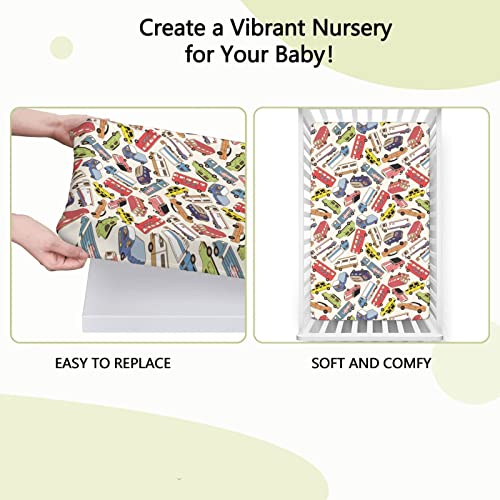 Cars Themed Fitted Crib Sheet,Standard Crib Mattress Fitted Sheet Toddler Bed Mattress Sheets-Crib Mattress Sheet or Toddler Bed Sheet, 28โ x52โ,Multicolor