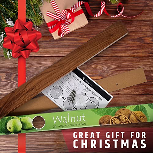 Premium 24 Inch (Large Size) Dark Walnut Wood Magnetic Knife Holder – Professional Wooden Magnetic Knife Strip - Space-Saving Knife Rack/Knife Bar With Powerful Magnetic Pull Force (Upgraded Version)