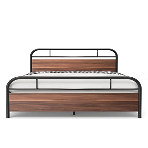 Nazhura Metal Queen Size Bed Frame Steady Platform with Engineered Wooden Headboard/Footboard (Queen)