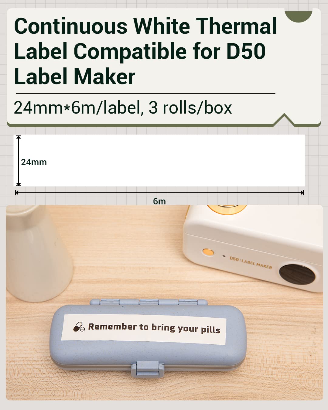 Phomemo D50 Label Maker with 3 Rolls Transparent Adhesive Label 24mm*6mm