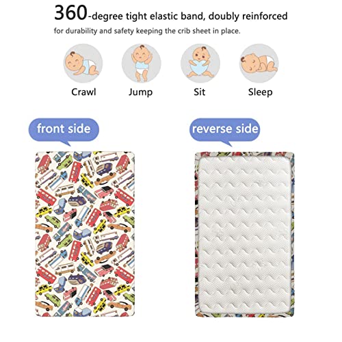 Cars Themed Fitted Crib Sheet,Standard Crib Mattress Fitted Sheet Toddler Bed Mattress Sheets-Crib Mattress Sheet or Toddler Bed Sheet, 28โ x52โ,Multicolor