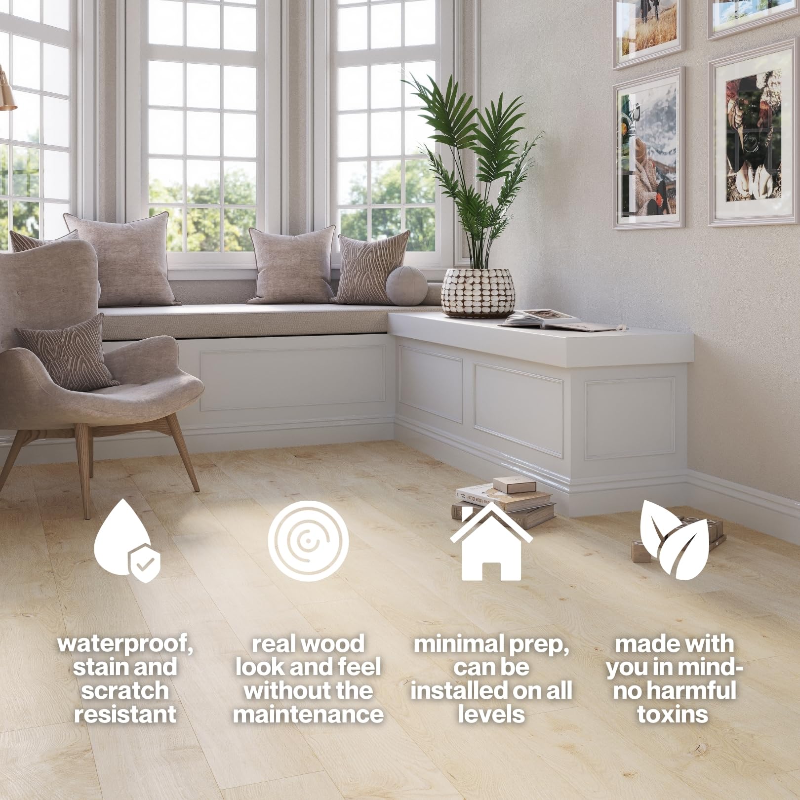 Lucida Surfaces Luxury Vinyl Flooring | Interlocking Flooring for DIY Installation | 10 Wood-Look Planks | CliCore | 24.5 Sq. Feet (10, NaturalOak, 10 Planks)