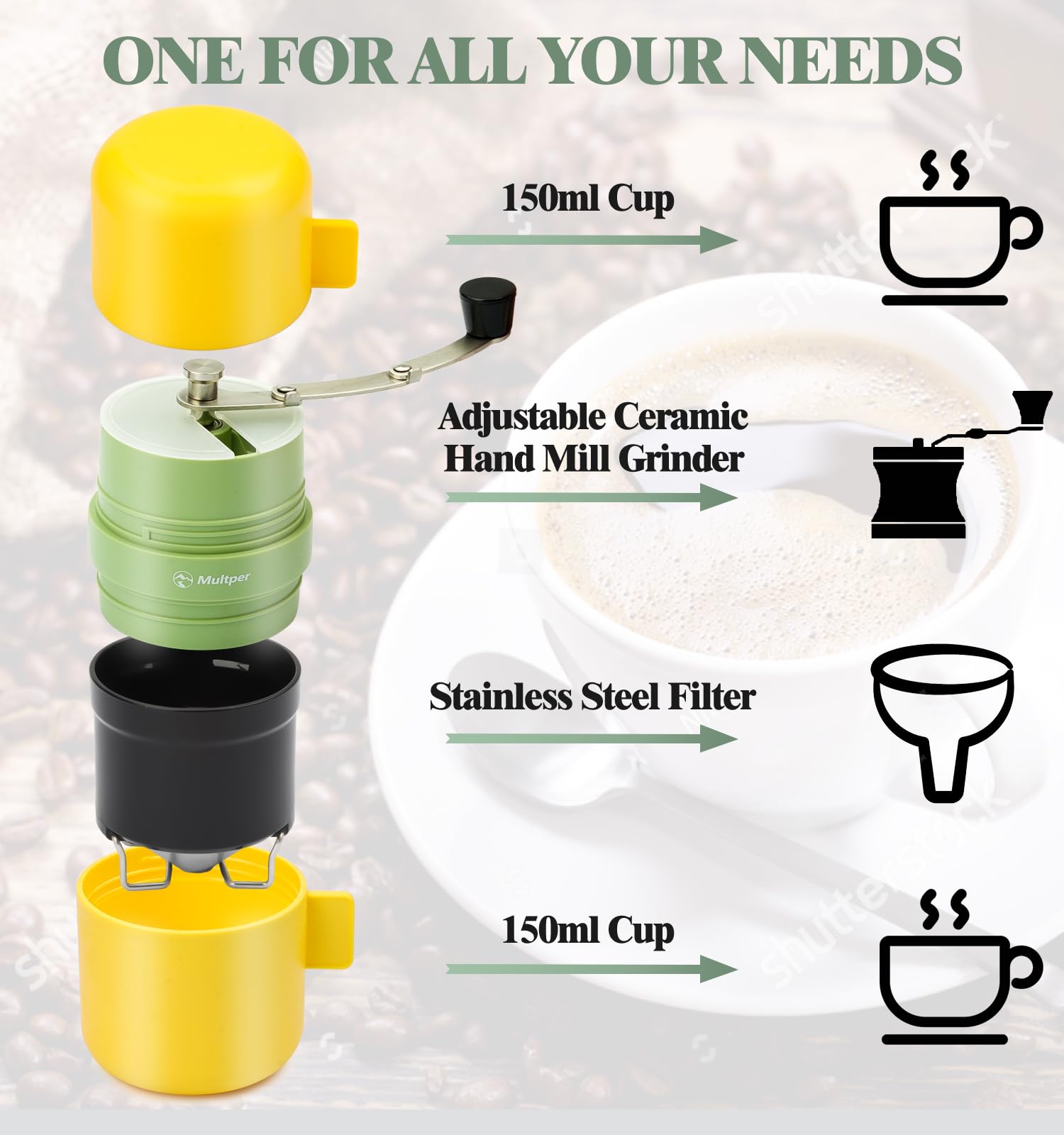 Manual Coffee Grinder, Manual Coffee Bean Grinder with Conical Ceramic Burr, Foldable Hand, Adjustable Coarseness, Portable Burr Hand Coffee Grinder for Outdoor Camping Traveling