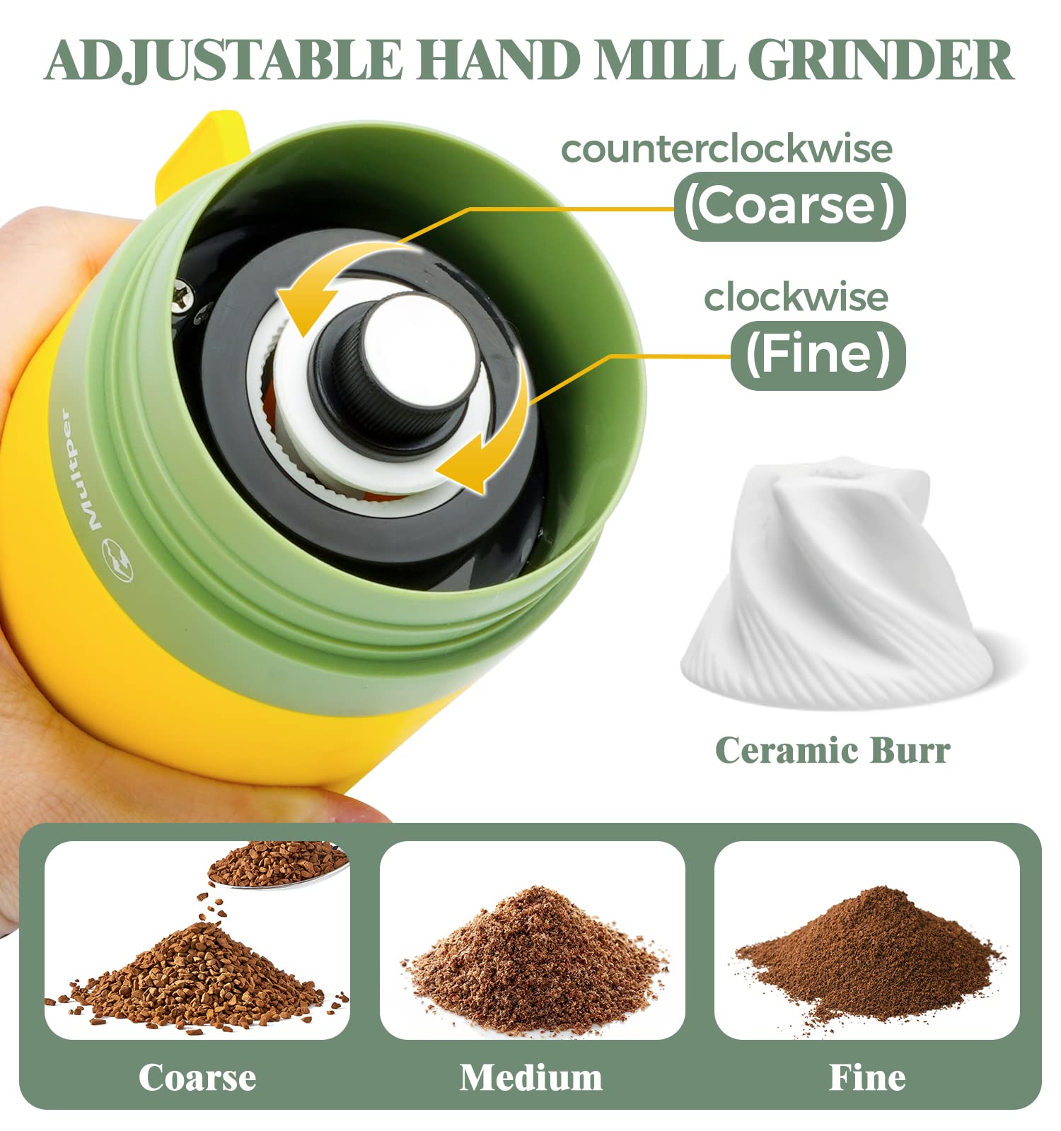 Manual Coffee Grinder, Manual Coffee Bean Grinder with Conical Ceramic Burr, Foldable Hand, Adjustable Coarseness, Portable Burr Hand Coffee Grinder for Outdoor Camping Traveling