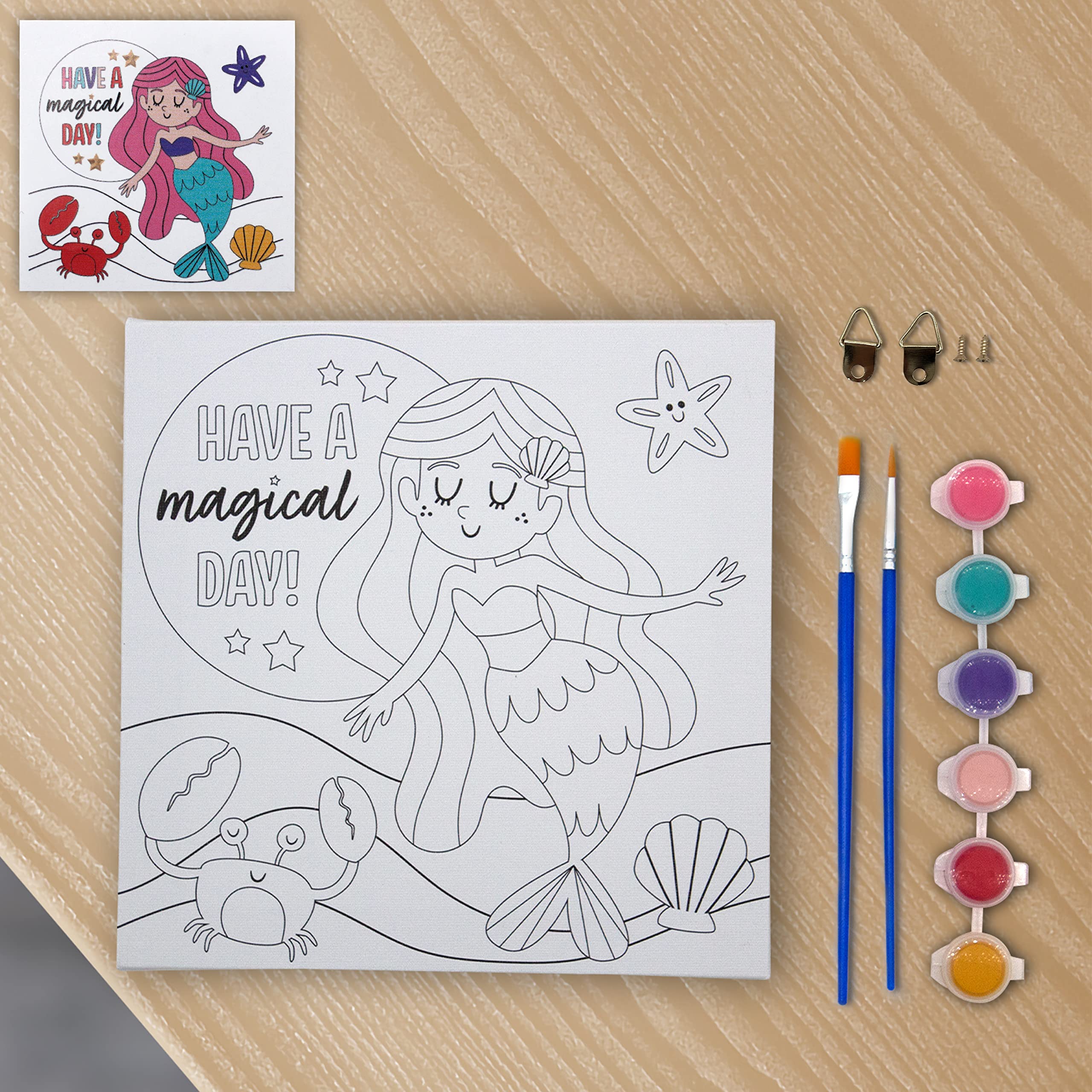 goldentime 4 Packs 8 inch Pre Drawn Canvas Kit, Paint by Numbers for Kids,Stretched Canvaes with Picture, Pre-Printed Acrylic Painting Set Age 8-12 9-12 4-8