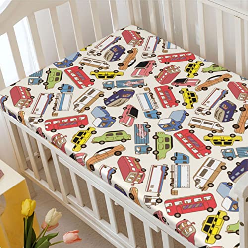 Cars Themed Fitted Crib Sheet,Standard Crib Mattress Fitted Sheet Toddler Bed Mattress Sheets-Crib Mattress Sheet or Toddler Bed Sheet, 28โ x52โ,Multicolor