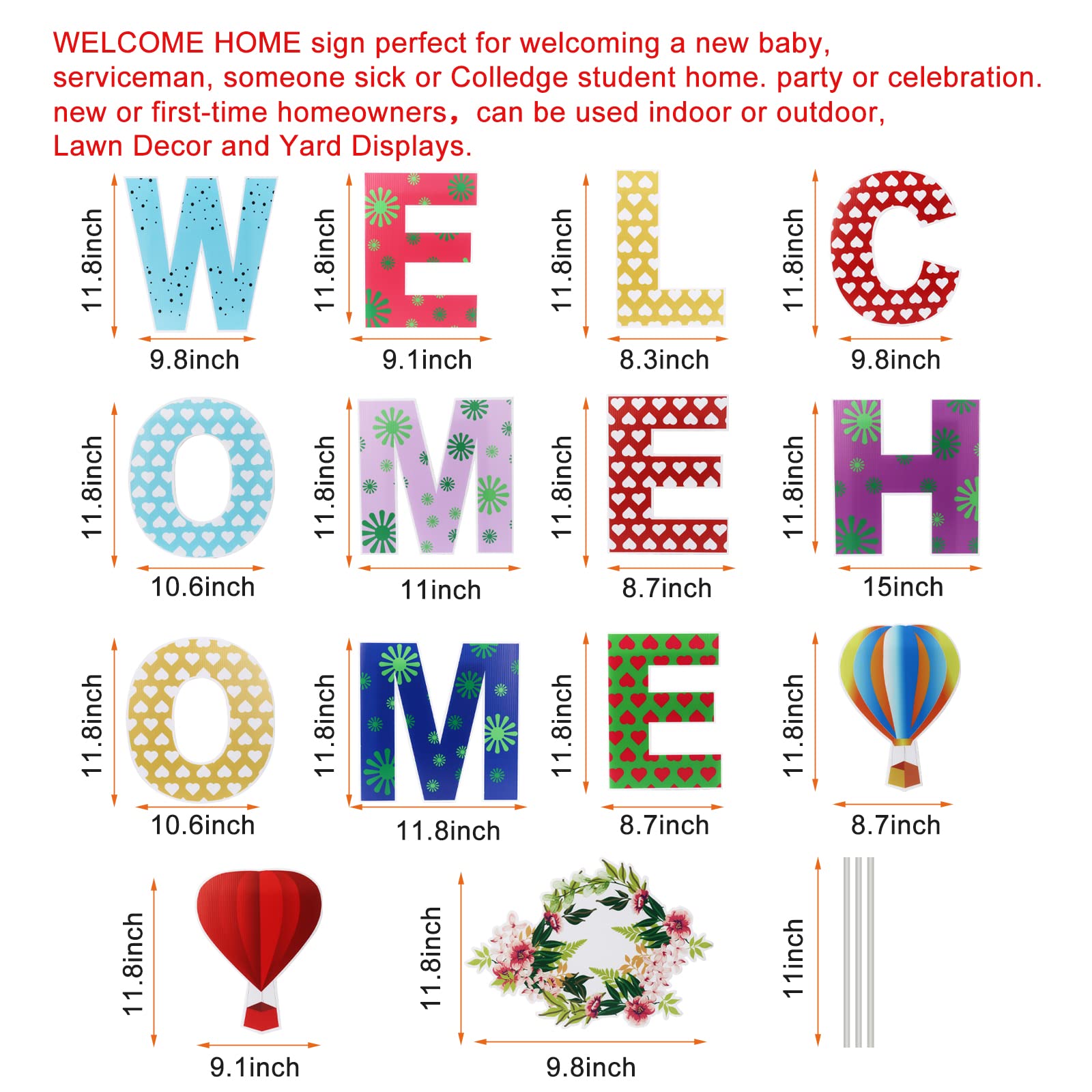 Thten 14 Pack 12 Inch Welcome Home Yard Sign with Stakes for New or First-Time Homeowners,Welcome a New Baby, Military, the Sick or Service Member Home Sign,Deployment Homecoming or Housewarming