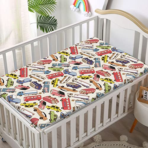 Cars Themed Fitted Crib Sheet,Standard Crib Mattress Fitted Sheet Toddler Bed Mattress Sheets-Crib Mattress Sheet or Toddler Bed Sheet, 28โ x52โ,Multicolor