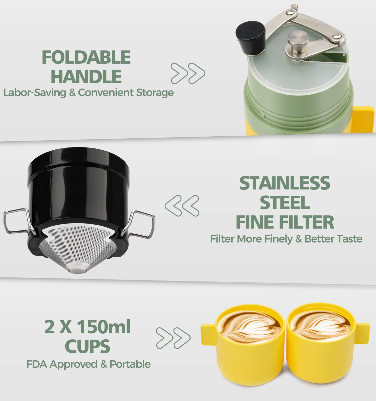 Manual Coffee Grinder, Manual Coffee Bean Grinder with Conical Ceramic Burr, Foldable Hand, Adjustable Coarseness, Portable Burr Hand Coffee Grinder for Outdoor Camping Traveling