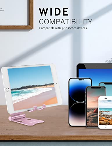 Aoviho Adjustable Cell Phone Stand Desktop Phone Holder - Updated Fully Foldable Stand for iPhone 12 13 11 X XR XS max 8 7 6 Plus Samsung iPad Mini Kindle (Rose Gold)
