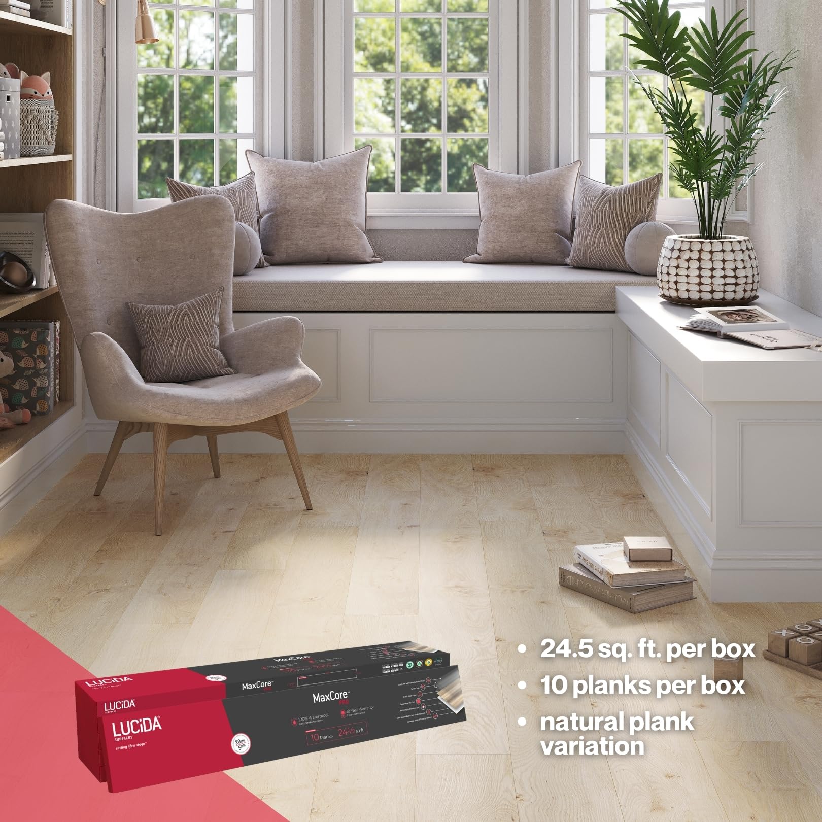 Lucida Surfaces Luxury Vinyl Flooring | Interlocking Flooring for DIY Installation | 10 Wood-Look Planks | CliCore | 24.5 Sq. Feet (10, NaturalOak, 10 Planks)