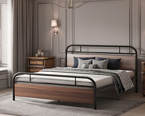 Nazhura Metal Queen Size Bed Frame Steady Platform with Engineered Wooden Headboard/Footboard (Queen)
