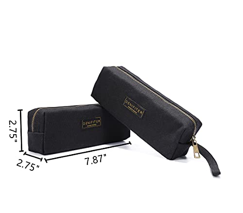 2 Pack Pen Pencil Case With Zipper, Heavy Duty Waxed Canvas Pencil Pouch Student Stationery Bag (Black)