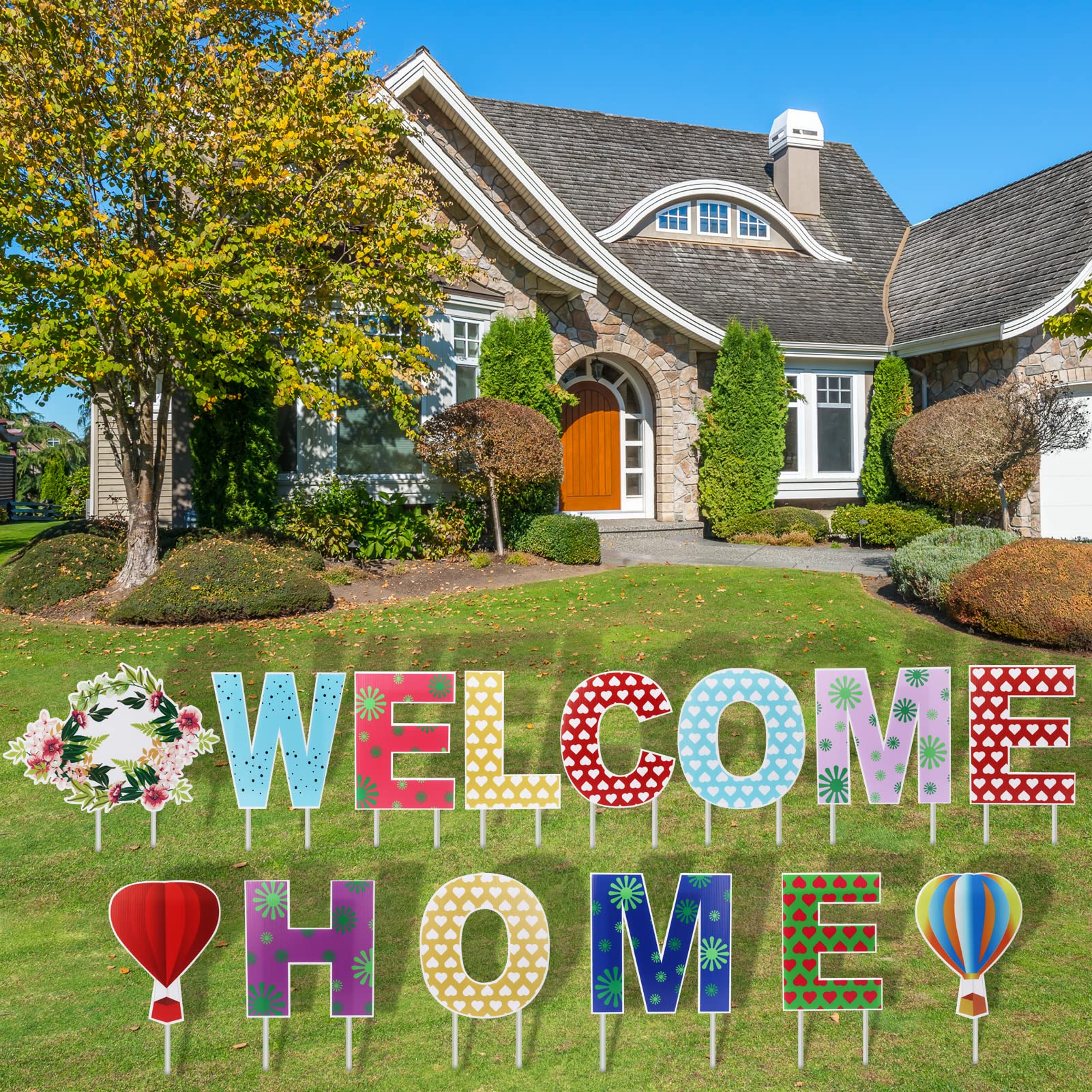 Thten 14 Pack 12 Inch Welcome Home Yard Sign with Stakes for New or First-Time Homeowners,Welcome a New Baby, Military, the Sick or Service Member Home Sign,Deployment Homecoming or Housewarming