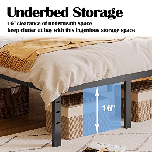 Auroral Zone Queen Bed Frame 18" High, 3" Wide Wood Slats 3500 Pounds Support for Foam Mattress No Sagging, No Slip, No Box Spring Needed/Underneath Storage/Noise Free/Easy Assembly-Black