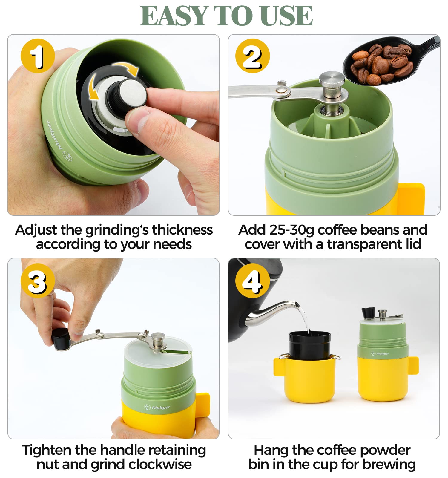 Manual Coffee Grinder, Manual Coffee Bean Grinder with Conical Ceramic Burr, Foldable Hand, Adjustable Coarseness, Portable Burr Hand Coffee Grinder for Outdoor Camping Traveling
