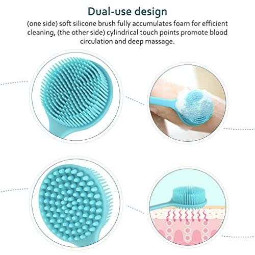 Shower Brush Silicone Bath Body Brush - Back Scrubber for Shower Back Brush Long Handle for Shower Skin Exfoliating Brush Body with Soft Bristles Back Cleaning Washer for Men Women - Blue