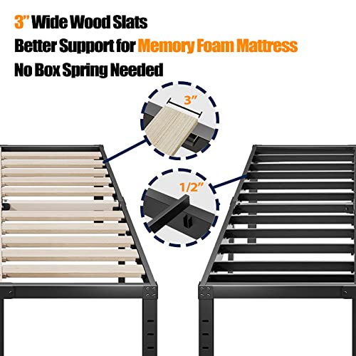 Auroral Zone Queen Bed Frame 18" High, 3" Wide Wood Slats 3500 Pounds Support for Foam Mattress No Sagging, No Slip, No Box Spring Needed/Underneath Storage/Noise Free/Easy Assembly-Black