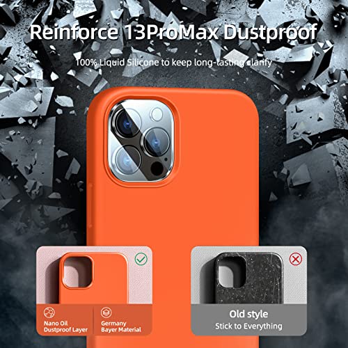 Dssairo [5 in 1 for iPhone 13 Pro Max Case 6.7 inch, with 2 Pack Screen Protector + 2 Pack Camera Lens Protector, Liquid Silicone Ultra Slim Shockproof Protective Phone Case (Orange)
