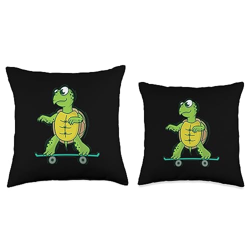 Turtle reptile carapace old Sauropsida Testudines Turtle Loves Skateboarding Throw Pillow, 16x16, Multicolor