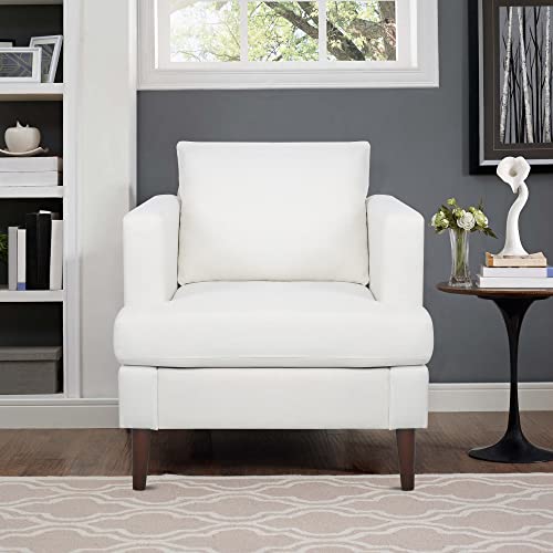 MIYZEAL Accent Chair, Tufted Upholstered Sofa Chair Comfy Armchair with Thick Cushion and Wood Legs, Mid-Century Modern Single Chairs for Compact Space Living Room Bedroom (White)
