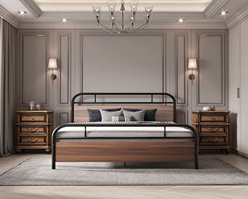 Nazhura Metal Queen Size Bed Frame Steady Platform with Engineered Wooden Headboard/Footboard (Queen)