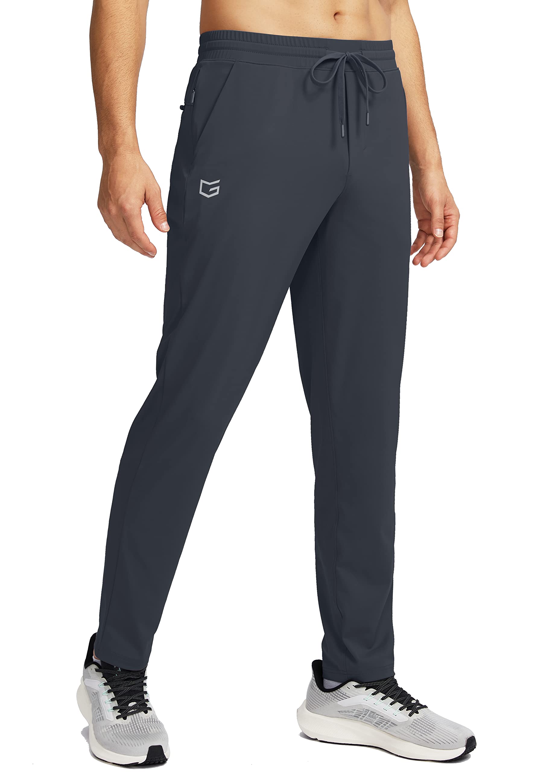 G Gradual Mens Sweatpants Zipper Pockets Tapered Track Athletic Pants for Running, Exercise, Workout (Dark Grey, Medium)