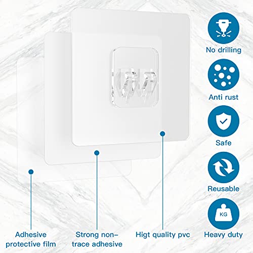 UYCCIMB 10 Pieces Large Wall Hooks for Hanging Heavy Duty 22lb(Max),Coat and Towel Adhesive Hooks,Wall Hangers Waterproof and Oilproof for Bathroom,Kitchen and Home Sticky Hooks (Transparent)