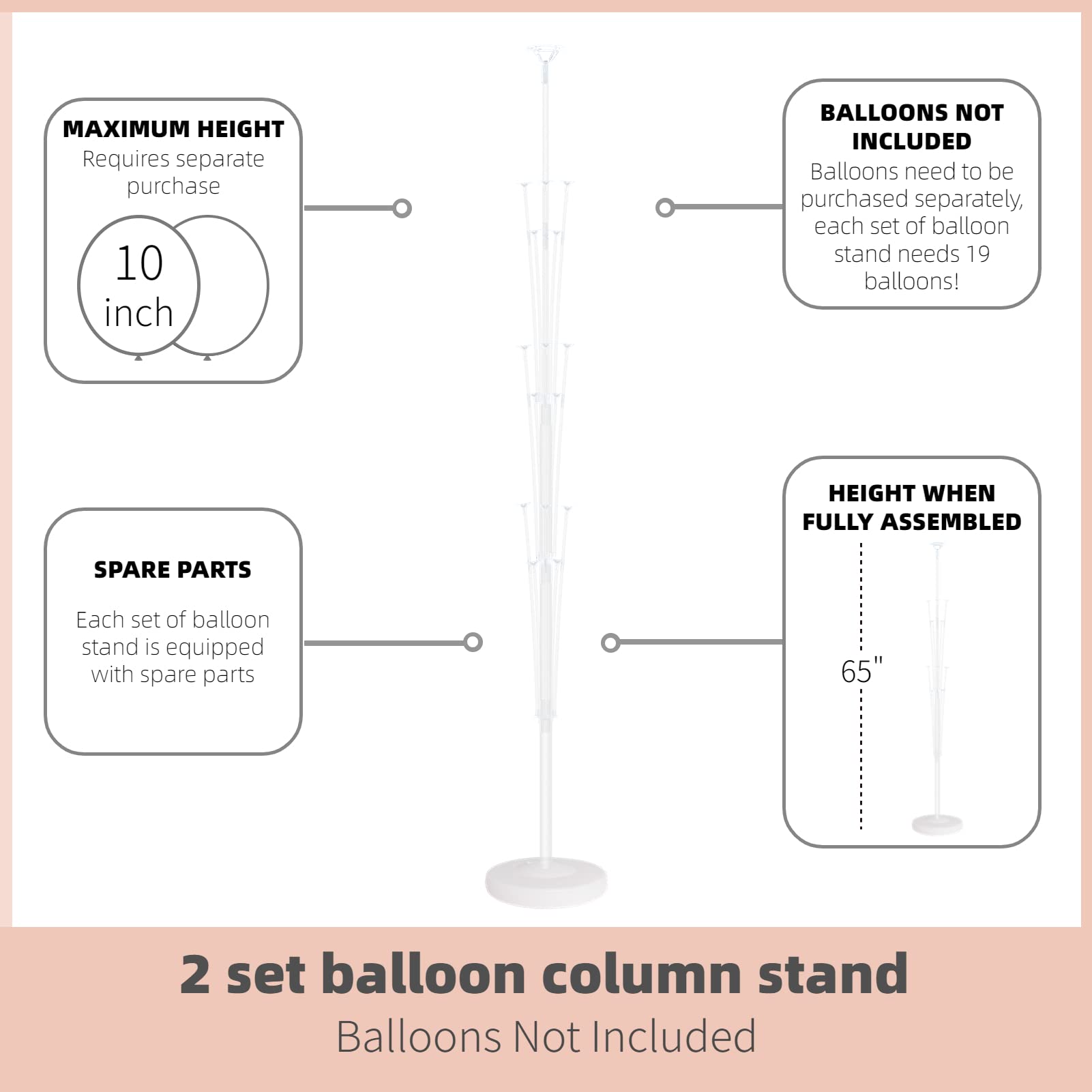 Balloon Column Stand Kit Set of 2 - Balloon Stand with Base, and Pole,Balloon Tower Backdrop Decoration for Wedding, Baby Shower, Birthday Party, or Bachelorette Parties (No Balloon)